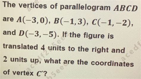 Solved The Vertices Of Parallelogram Abcd Are A 30 B 13 C 1 2