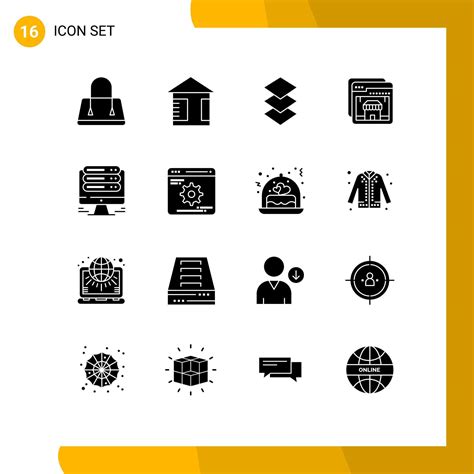 Set Of 16 Modern Ui Icons Symbols Signs For Cogwheels Hosting Stack Server Shopping Editable
