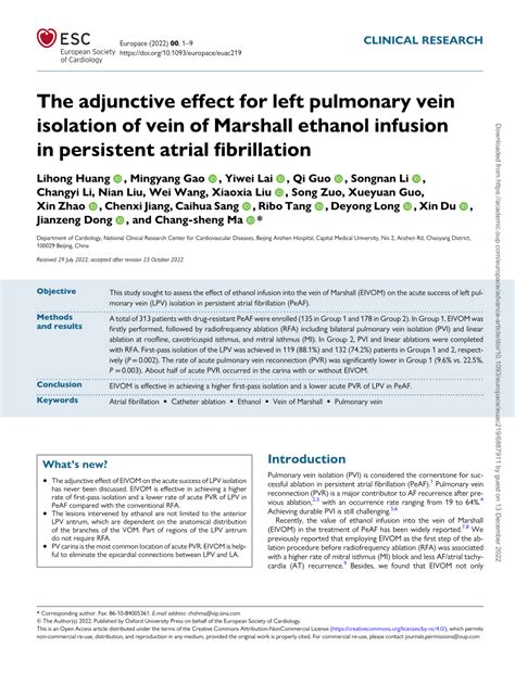 Pdf The Adjunctive Effect For Left Pulmonary Vein Isolation Of Vein Of Marshall Ethanol