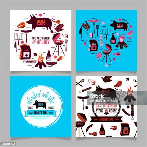 바베 큐 그릴 고기 바베 큐 레스토랑 파티 집에서 저녁 식사 벡터 꼬치 굽는 부엌 장비 평면 그림 고기에 대한 스톡 벡터 아트 및 기타 이미지 Istock