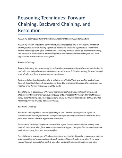 Reasoning Techniques Forward Chaining Backward Chaining And Resolution Reasoning Techniques