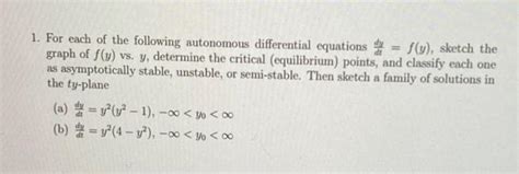 1 For Each Of The Following Autonomous Differential