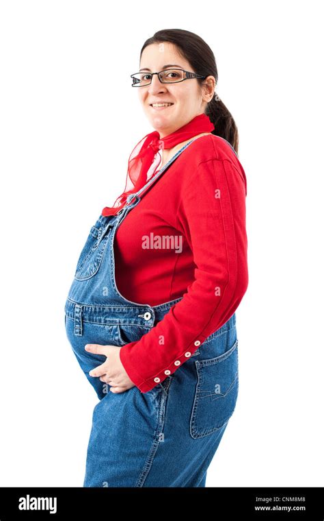 Pregnant Woman With Glasses Isolated On White Background Stock Photo Alamy