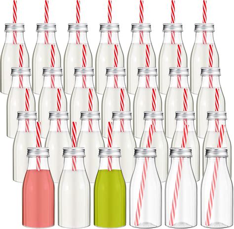 Irenare 40 Sets Plastic Small Milk Bottles With Straws And