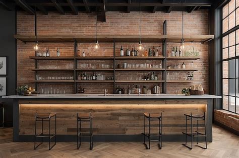 Premium Photo Industrial Chic Bar Area With Exposed Brick And