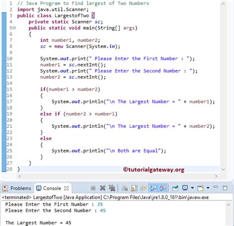 Java Program To Find Largest Of Two Numbers