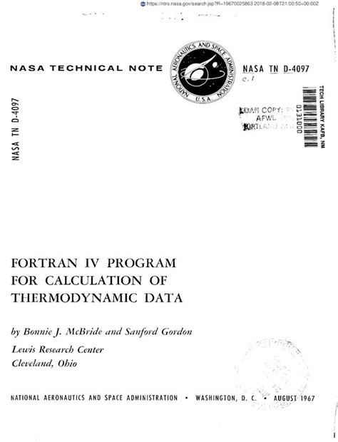 Pdf Fortran Iv Program For Calculation Of Thermodynamic Data Dokumentips