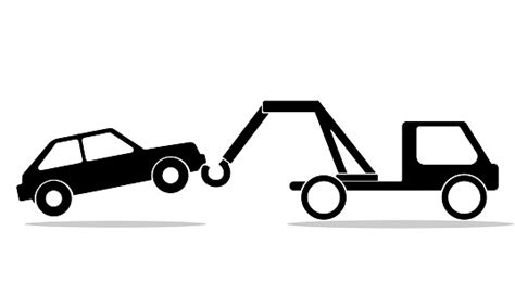 견인 트럭의 흑백 간단한 그림은 차고에서 수리하기 위해 깨진 차를 당깁니다 견인에 대한 스톡 벡터 아트 및 기타 이미지 견인 교통 교통사고 충돌 사고 Istock