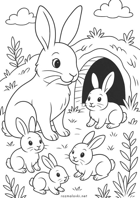 Розмальовка Сімя кроликів ⭐️ роздрукувати скачати безкоштовно А4 розфарбовку