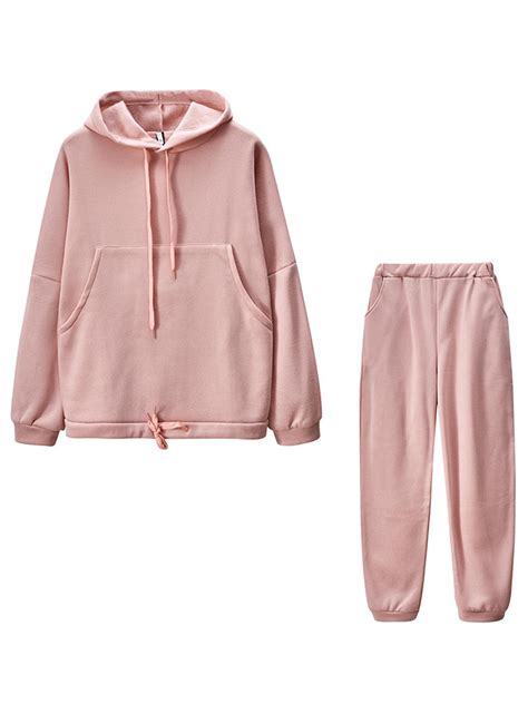 Cindysus Ladies Jogging Suit Loose Fit Pockets Drawstring Two Piece