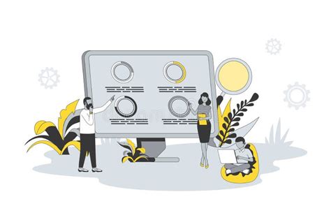 Data Analysis Concept In Flat Line Design Vector Illustration Stock