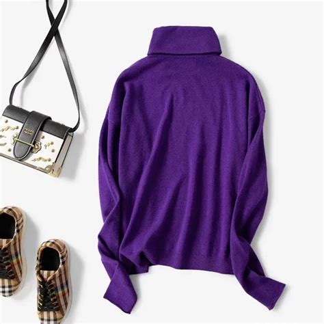 Женский свитер осень и зима чистый кашемир водолазка кашемировый пуловер фиолетовый свитер