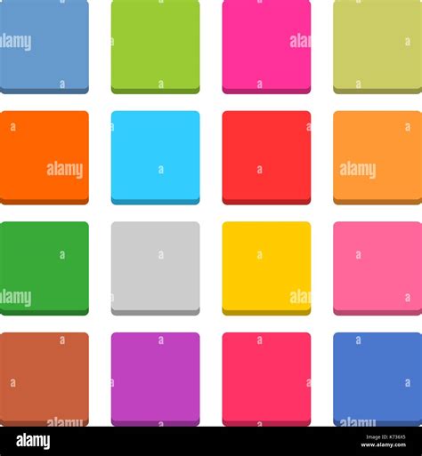 16 Blank Icon In Flat Style Square 3d Button On White Background Blue Red Yellow Gray
