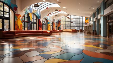 Colorful Classroom With Interactive Floor Tiles Premium Ai Generated Image