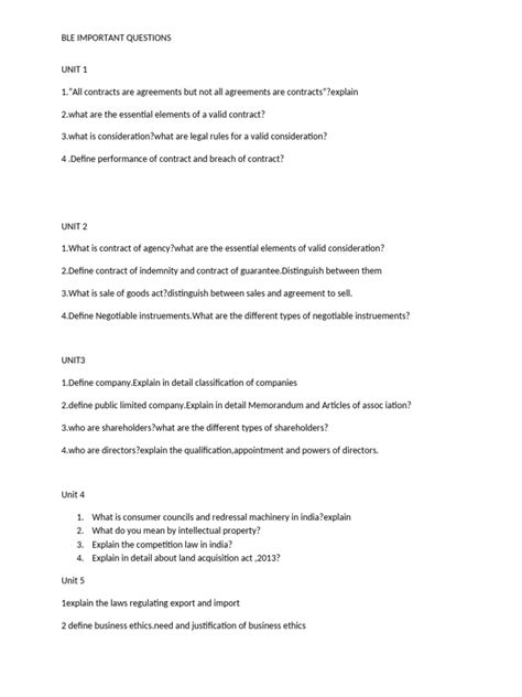 Ble Important Questions Pdf