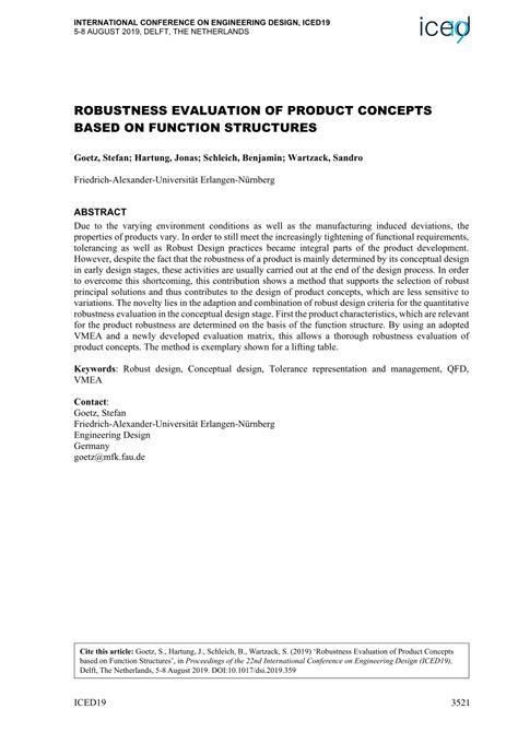 Pdf Robustness Evaluation Of Product Concepts Based On Function
