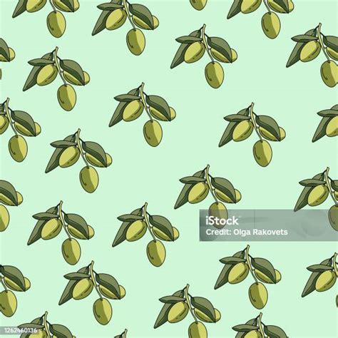 잎 매끄러운 패턴 벡터 손 그리기 일러스트 녹색 야채 나뭇 가지와 올리브 빛 녹색 배경 건강한 식생활에 대한 스톡 벡터 아트 및 기타 이미지 건강한 식생활 검은색