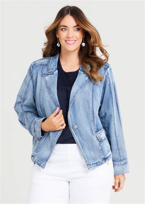 Shop Plus Size Denim Blazer Jacket Blue Taking Shape Au