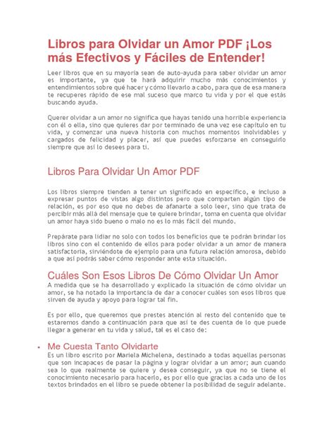 Libros Efectivos Para Olvidar Un Amor Pdf Vida Amor