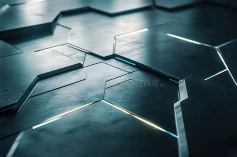Futuristic Hexagonal Metal Surface With Glowing Light Lines In Abstract Design Stock Image