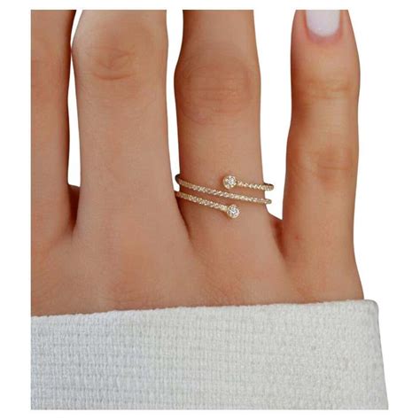 Diamond Spiral Cuff Ring 14k Solid Yellow Gold Spiral Diamond Ring For