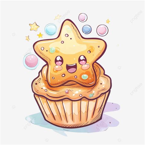 별과 거품이 있는 식용 컵케이크에 있는 귀여운 만화 별 만화 스타 컵케익 별 Png 일러스트 및 이미지 에 대한 무료 다운로드 Pngtree