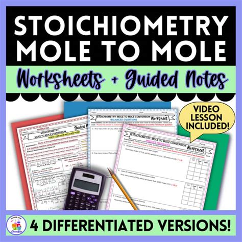 Stoichiometry Mole To Mole Conversions Chemistry Worksheets And Guided Notes