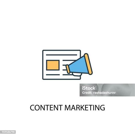 內容行銷概念 2 彩色行圖示簡單的黃色和藍色元素插圖內容行銷概念大綱符號設計向量圖形及更多互聯網圖片 互聯網 商務 商業策略 Istock
