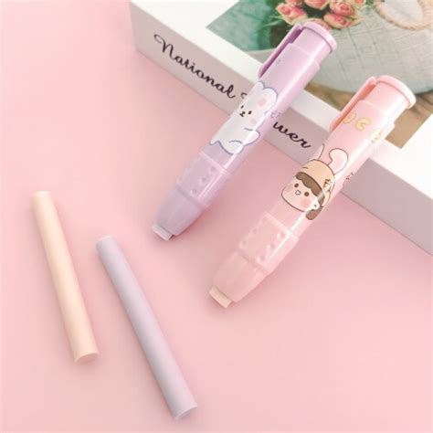 Wrapables Clickable Push Button Retractable Erasers W Refills Set Of 2 Bear And Bunny 2