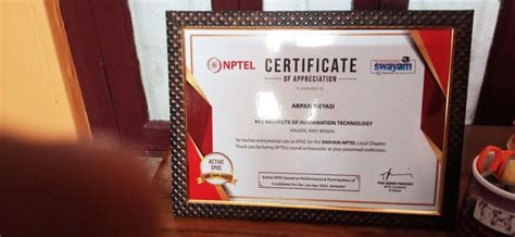 Received Active Spoc Certificate And Star Spoc Award In The East Zone… Dr Arpan Deyasi