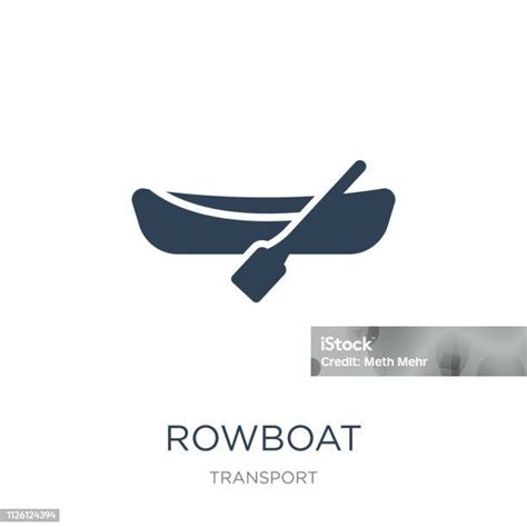 흰색 배경에 Rowboat 아이콘 벡터 노 젓는 보트 유행 가득 전송 컬렉션 노 젓는 보트 벡터 일러스트 레이 션에서 아이콘 강에 대한 스톡 벡터 아트 및 기타 이미지