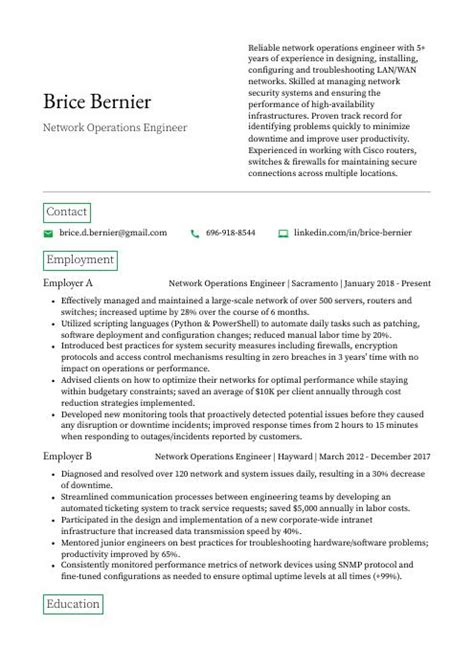 Network Operations Engineer Resume Cv Example And Writing Guide
