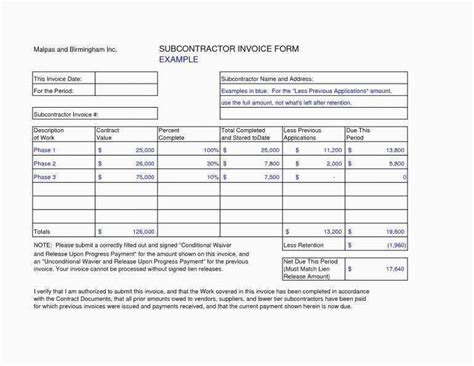 Free Subcontractor Invoice Template Layouts With Subcontractor