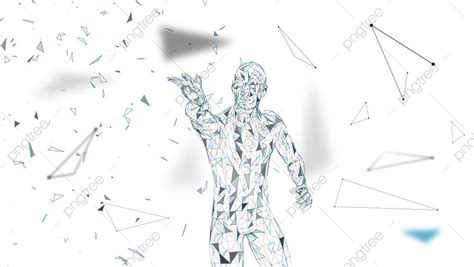 Conceptual Abstract Man Touching Or Pointing To Something Click Abstract Render PNG And