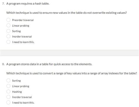 7 A Program Requires A Hash Table Which Technique Chegg Com