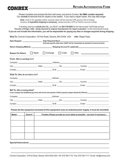 Fillable Online Return Authorization Form Return Auth Form Fax Email Print Pdffiller