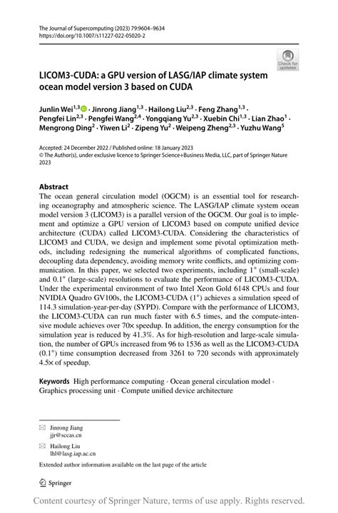 Licom3 Cuda A Gpu Version Of Lasg Iap Climate System Ocean Model Version 3 Based On Cuda