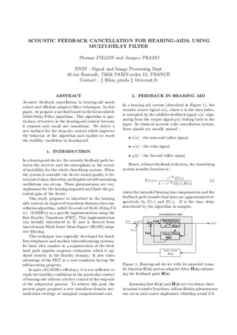 Pdf Acoustic Feedback Cancellation For Hearing Aids Using Multi Delay Filter
