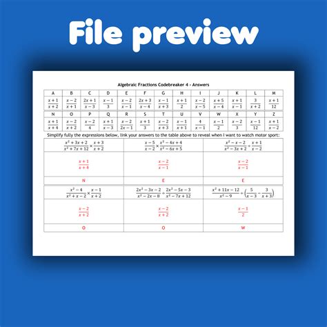 Algebraic Fractions Codebreaker 4 Andy Lutwyche