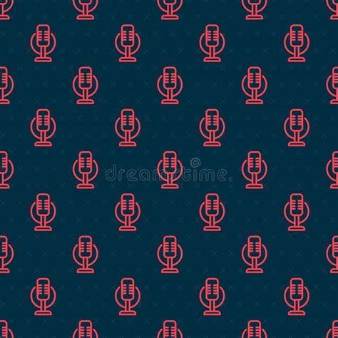 Red Line Microphone Icon Isolated Seamless Pattern On Black Background