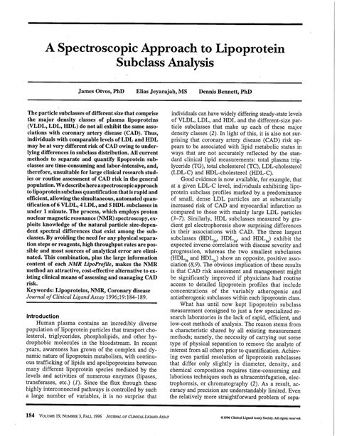 Pdf A Spectroscopic Approach To Lipoprotein Subclass Analysis