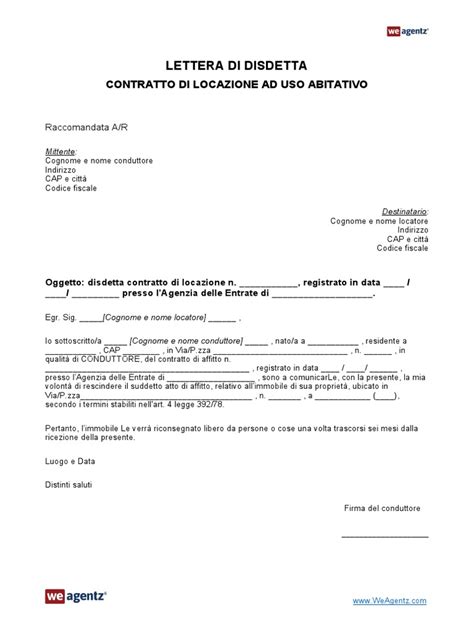 Lettera Di Disdetta Abitativa Inquilino Pdf