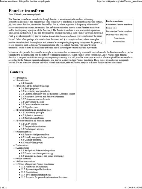 Fourier Transform Wikipedia The Free Encyclopedia Pdf