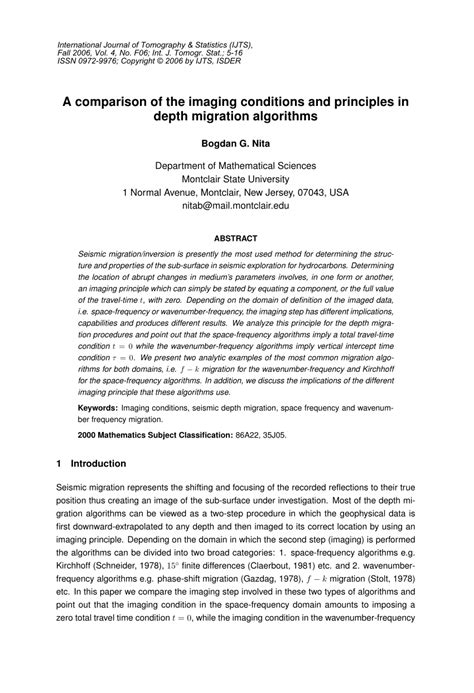pdf a comparison of the imaging conditions and principles in depth migration algorithms