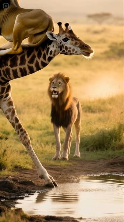 기린의 앞발 위협에도 한대치고 가는 사자 Youtube