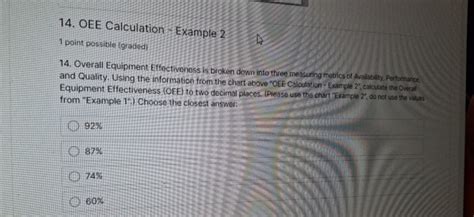 Solved OEE Calculation Example Point Possible Chegg Com