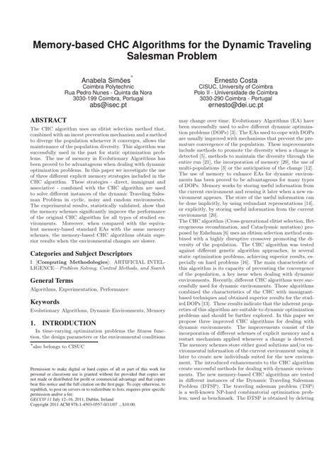 Pdf Chc Based Algorithms For The Dynamic Traveling Salesman Problem