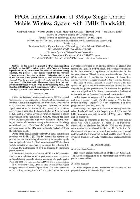 pdf fpga implementation of 3mbps single carrier mobile wireless system with 1mhz bandwidth