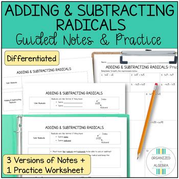 Adding And Subtracting Radical Expressions Algebra Guided Notes Worksheet