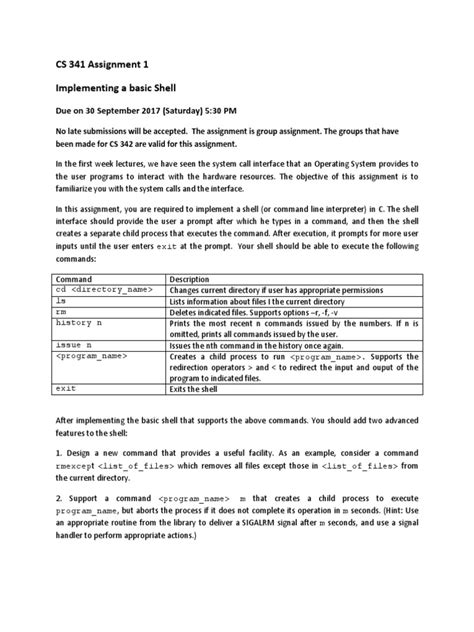 Cs341 Shell Assignment Pdf Pdf Shell Computing Command Line Interface